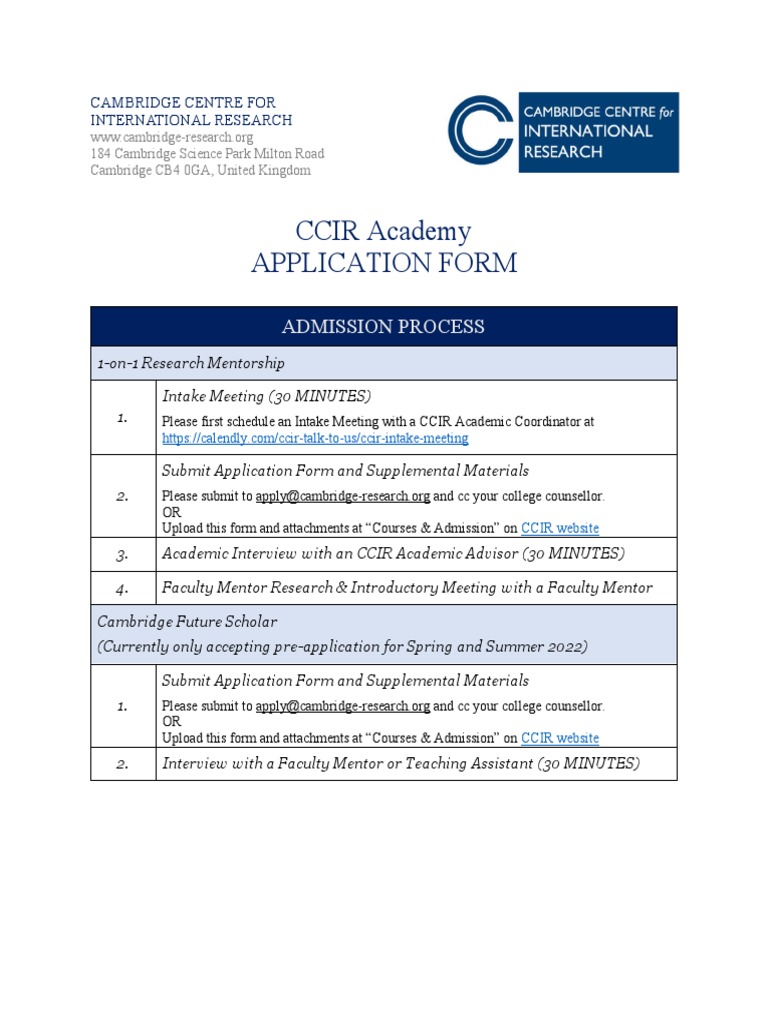 CCIR Academy Application Form: Admission Process | PDF | University And ...