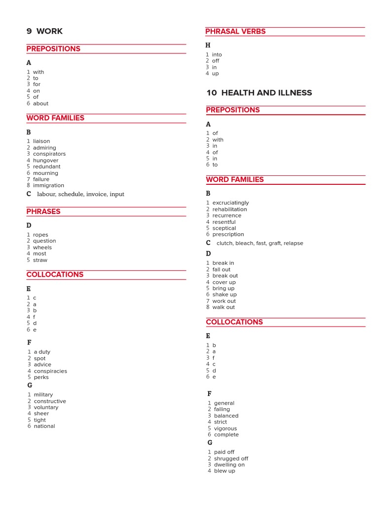 Work and Health Vocabulary Guide | PDF | Linguistic Morphology ...