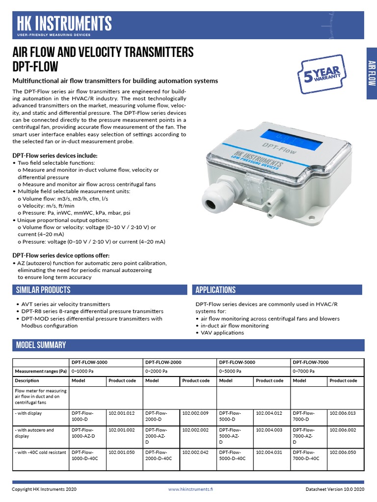 DPT Flow Series Datasheet-10.0 | PDF | Pressure Measurement | Pressure