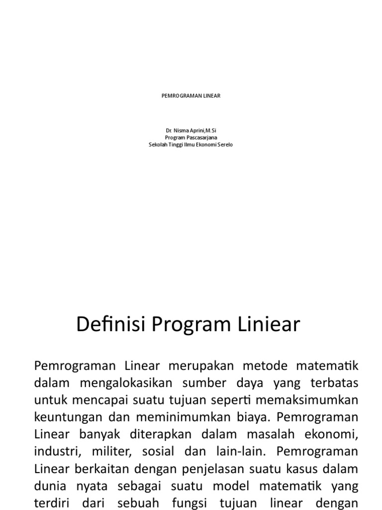 Pemrograman Linear - PPTX Manajemen Operasi | PDF