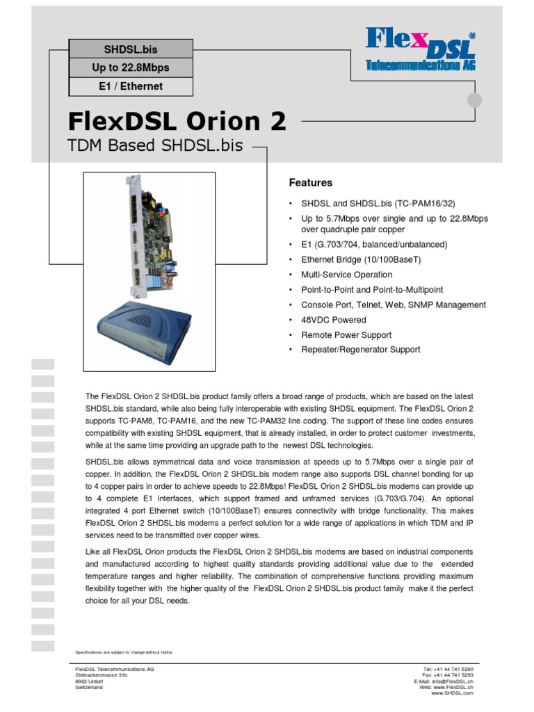 Flexdsl Orion 2: TDM Based SHDSL - Bis | PDF | Digital Subscriber Line ...