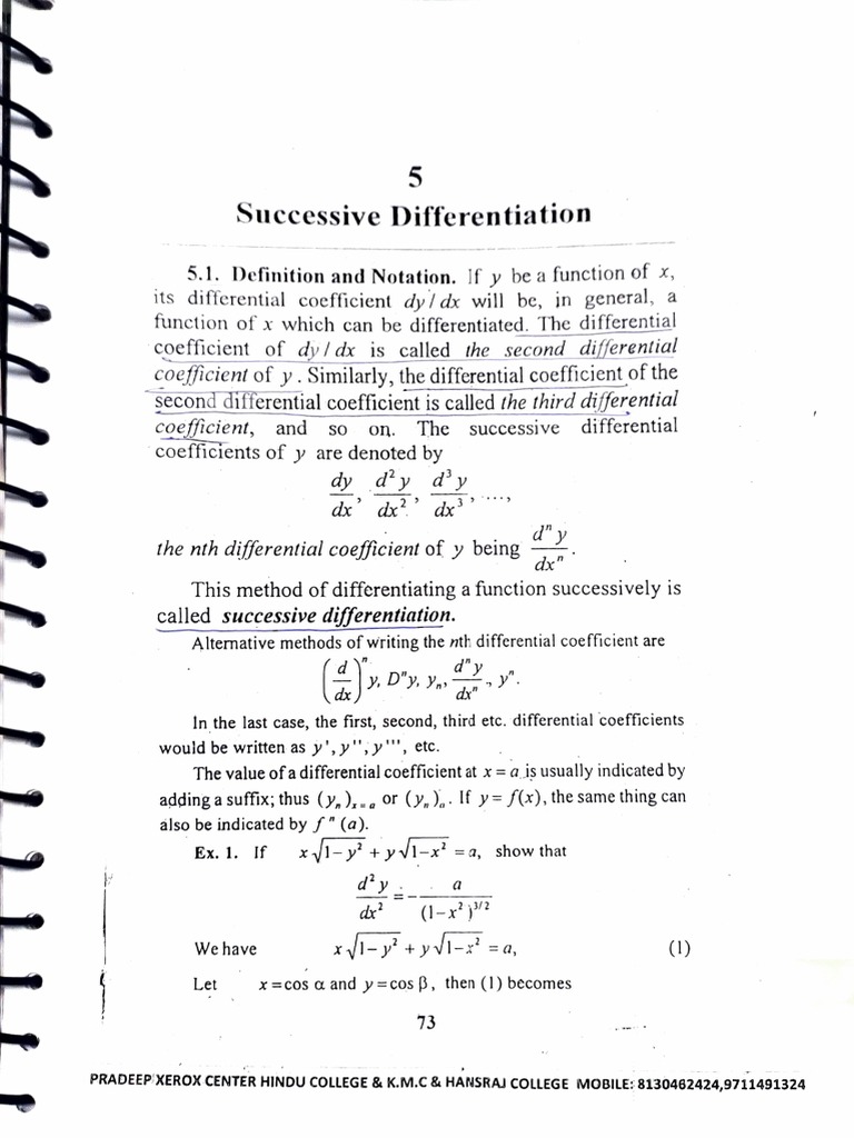 Successive Differentiation: Second Difierential Coefficient Is Called ...