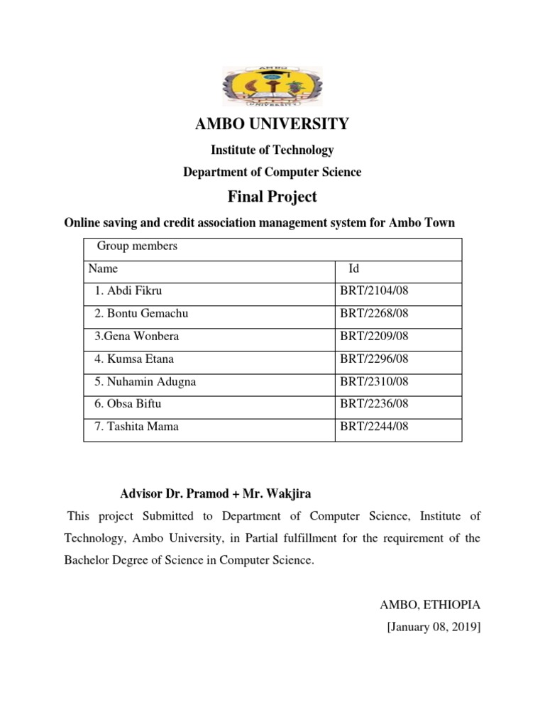 Ambo University: Institute of Technology Department of Computer Science | PDF | Object Oriented ...