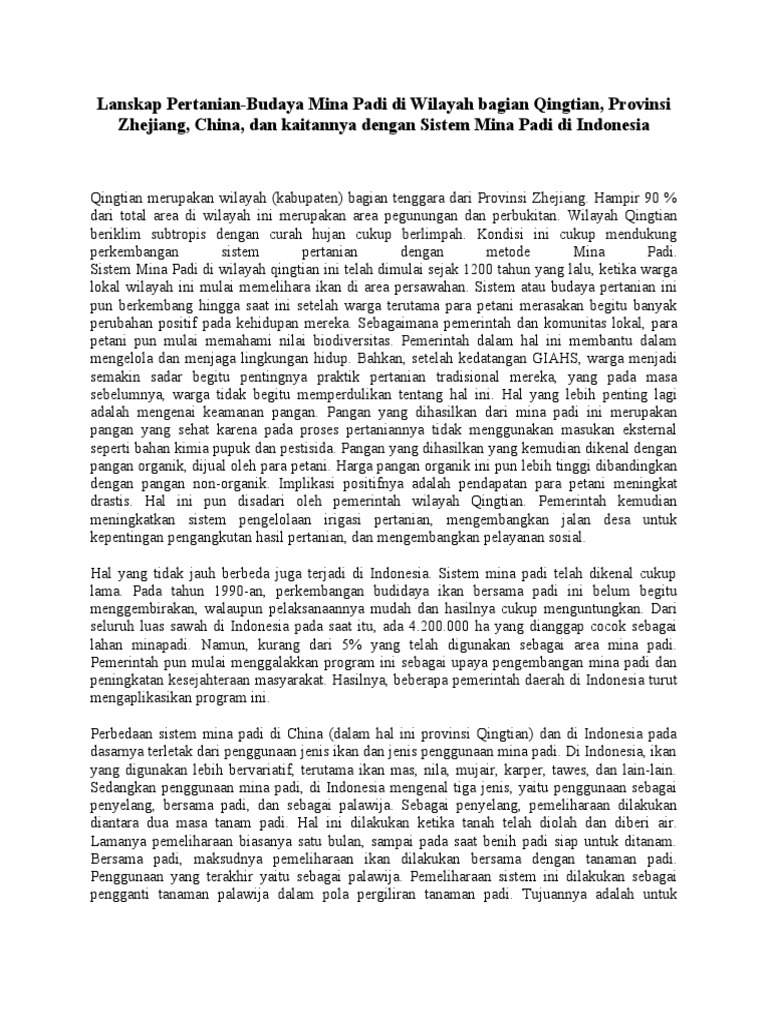 Lanskap Pertanian Mina Padi Qingtian | PDF | Ilmu Sosial