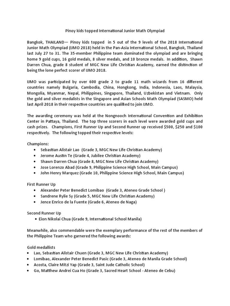 IJMO Press Release v2 | PDF | Schools | Educational Institutions