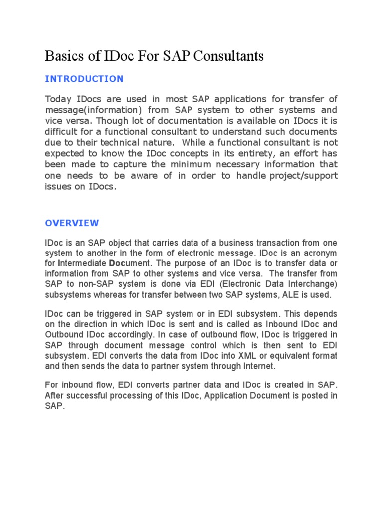 Basics of Idoc For Sap Consultants | PDF | Electronic Data Interchange | Information Technology