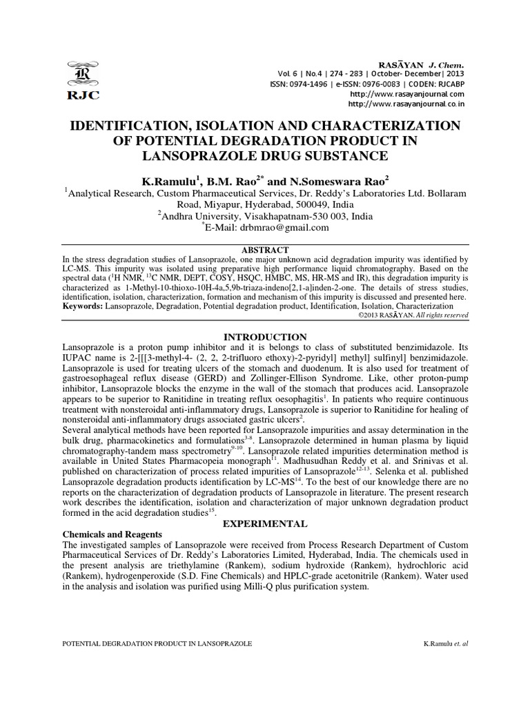 Rasayan Journal of Chemistry (2013) 6 (4) 274-283 | PDF | High ...