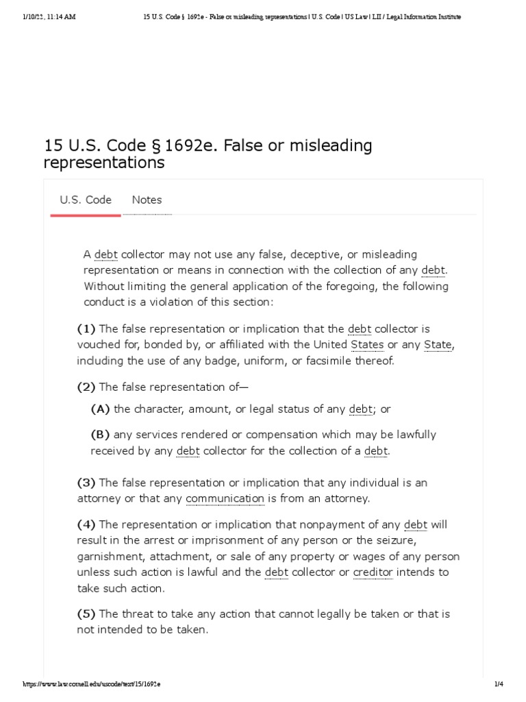 15 U.S. Code 1692e - False or Misleading Representations - U.S. Code ...