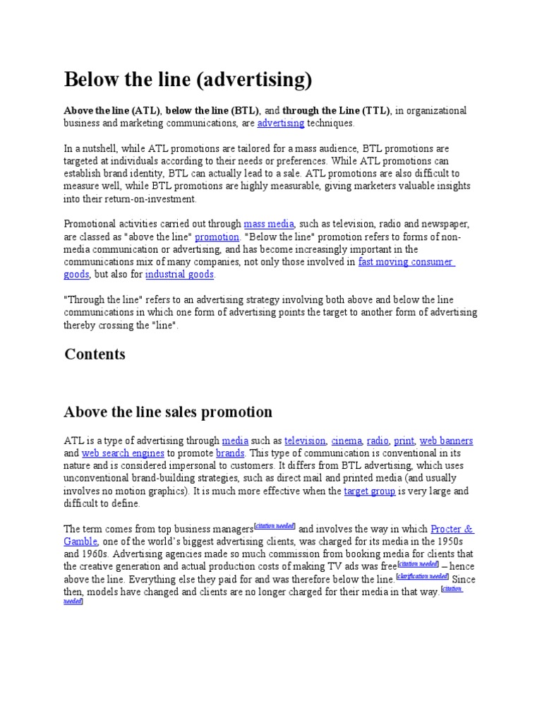 Below The Line (Advertising) : Above The Line (ATL), Below The Line ...