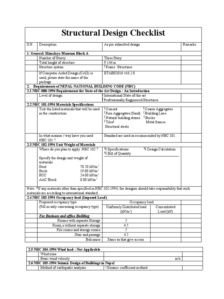 Structure Design Check List | PDF | Beam (Structure) | Strength Of ...