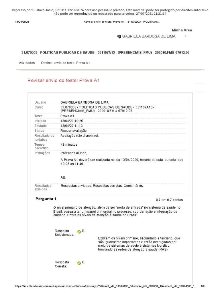 Prova A1 - Passei Direto | PDF | Epidemiologia | Política