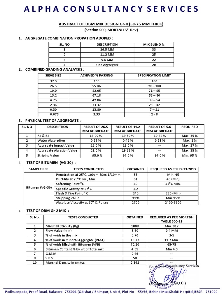 Abstract of DBM Mix Design Gr-Ii (50-75 MM Thick) | PDF | Asphalt ...
