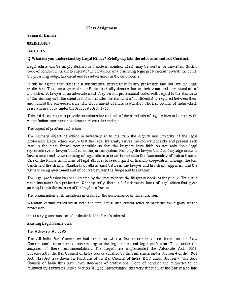 Class Assignment Legal Ethics | PDF | Lawyer | Advocate
