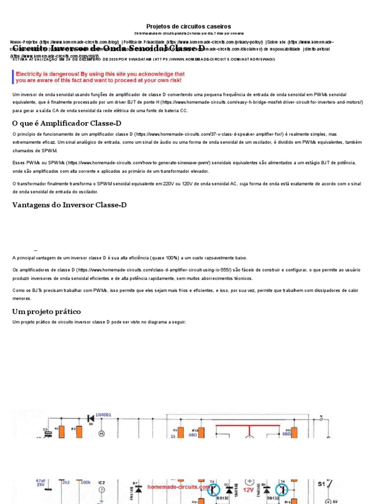 Circuito Inversor de Onda Senoidal Classe D - Projetos de Circuitos ...