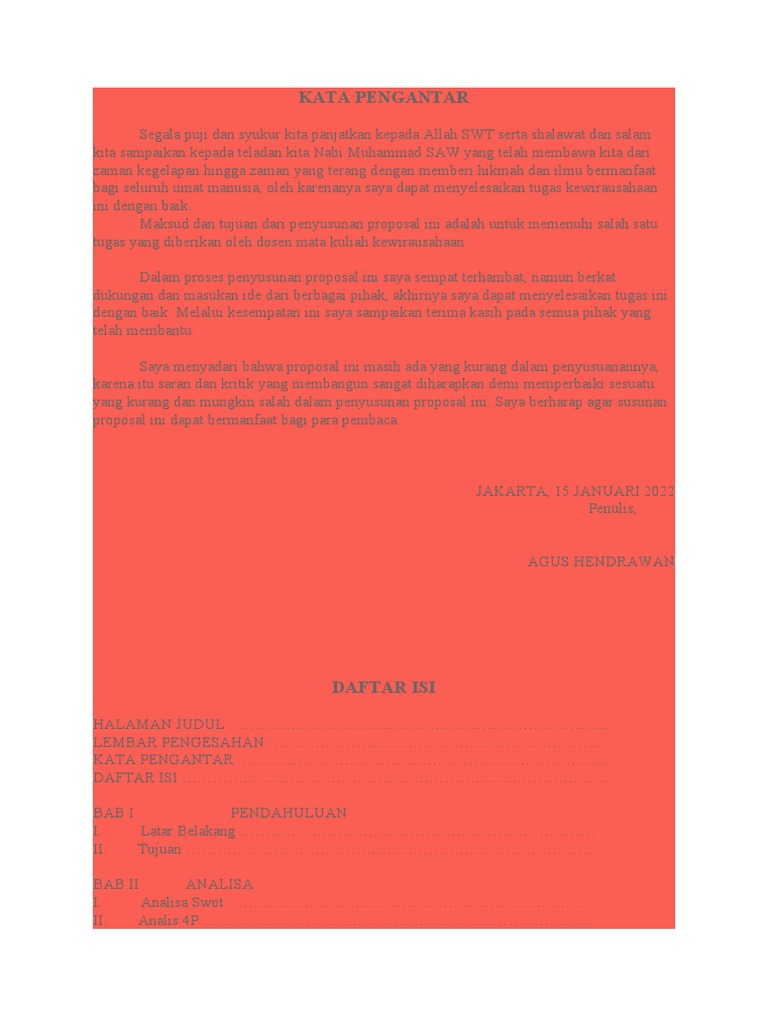 Proposal Agus Hendrawan | PDF | Karier & Perkembangan | Bisnis