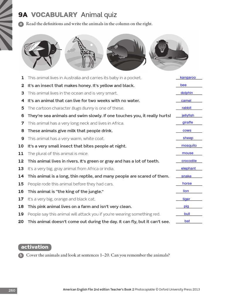 Vocabulary: Animal Quiz | PDF | Zoology