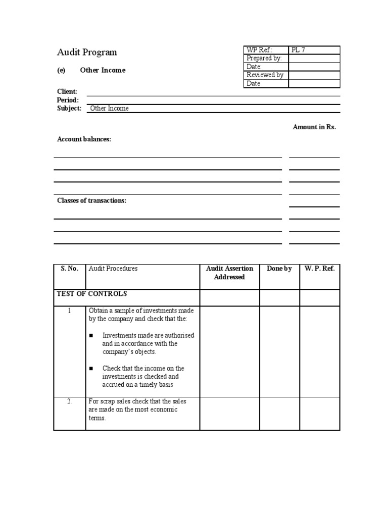 Audit Program For Other Income | Dividend | Valuation (Finance)