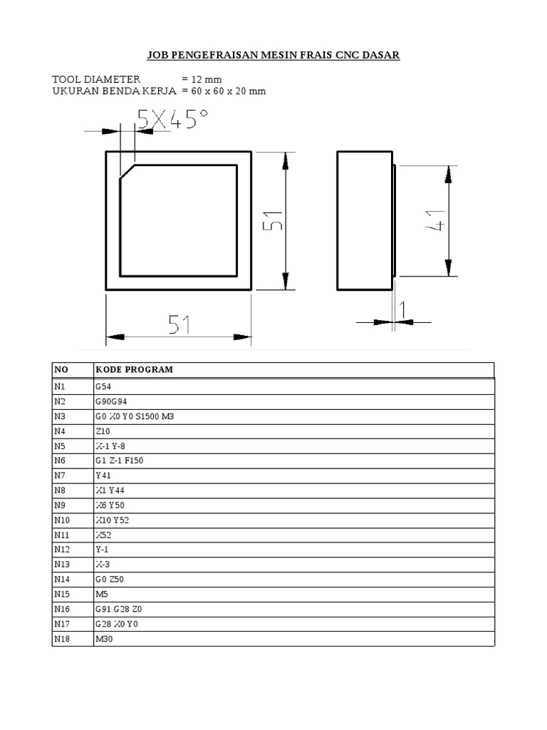 Kode Program CNC Milling Dasar Xi TP 202111140906 | PDF | Computers