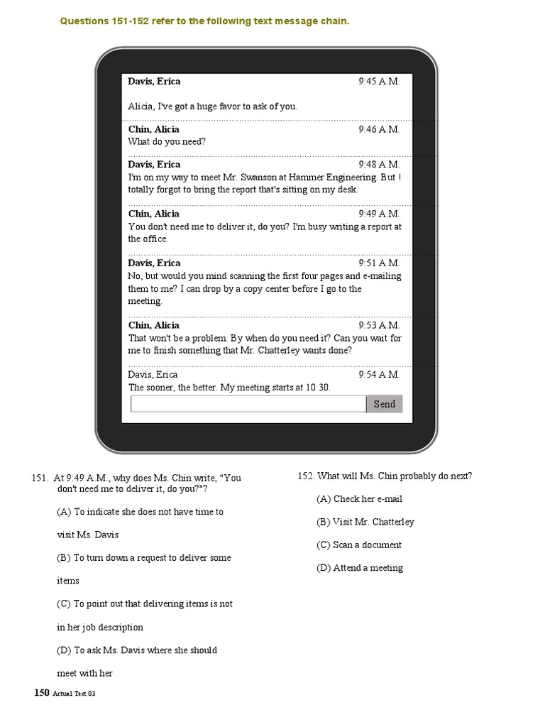 Davis, Erica: Questions 151-152 Refer To The Following Text Message ...