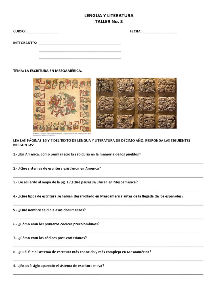 TALLER 3 - La Escritura en Mesoamérica. | PDF | Escritura | Mesoamérica