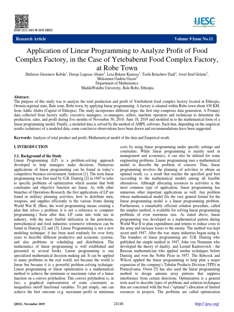 Application of Linear Programming To Analyze Profit of Food | PDF ...