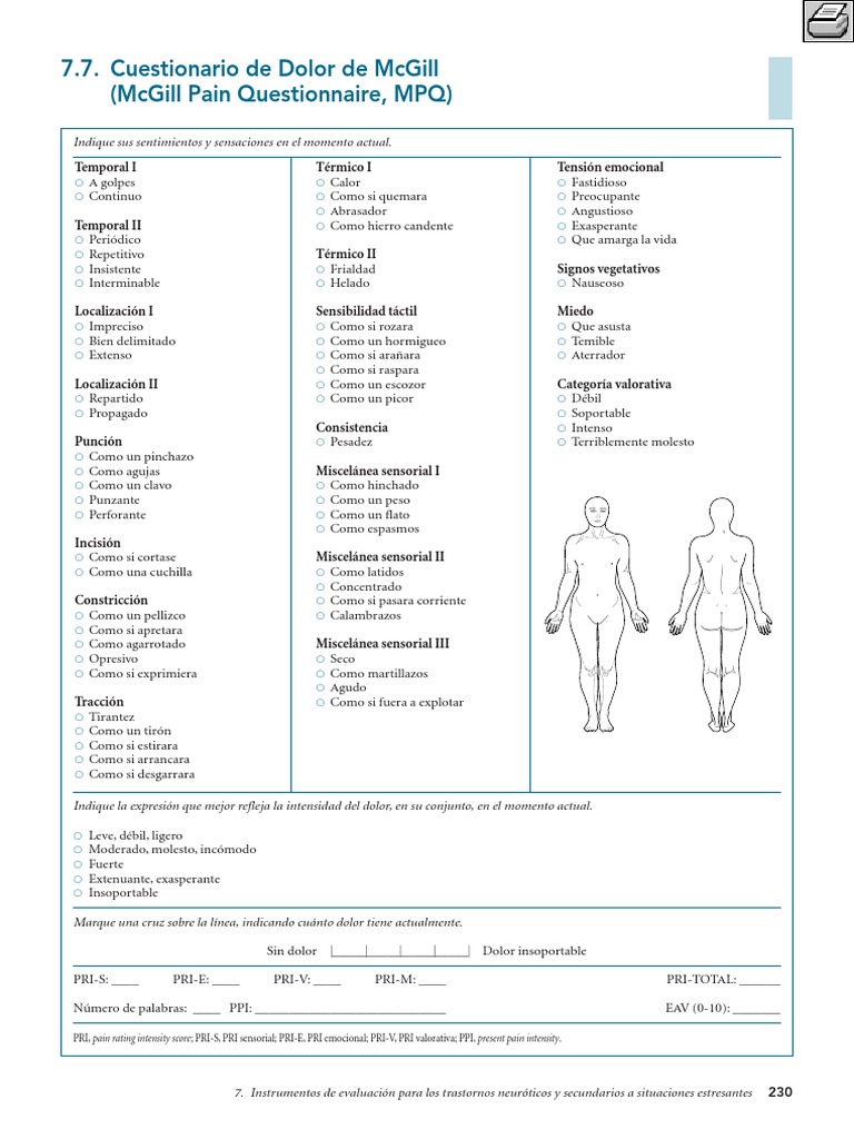 Cuestionario de Dolor de McGill (MPQ) | PDF | Medicina | Sensación