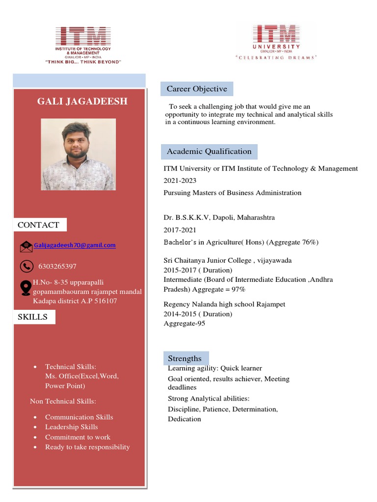 Jagadeesh Resume | PDF | Communication | Cognition