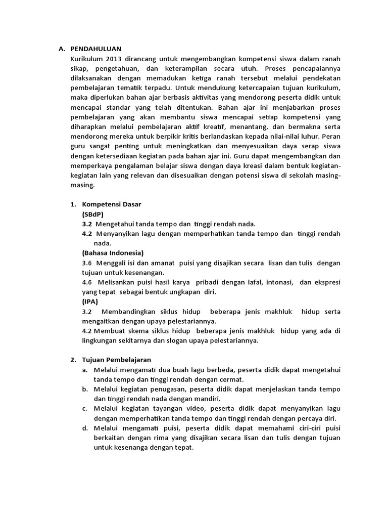 Bahan Ajar Kelas 4 Tema 1 Subtema 1 PB 2 | PDF