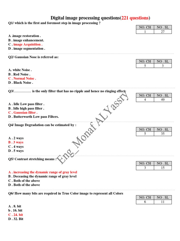Digital Image Processing Questions 221 Questions) Q | PDF | Filter ...