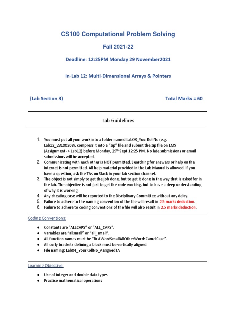 InLab12Exercise cs-100 Lums | PDF | Matrix (Mathematics) | Linear Algebra