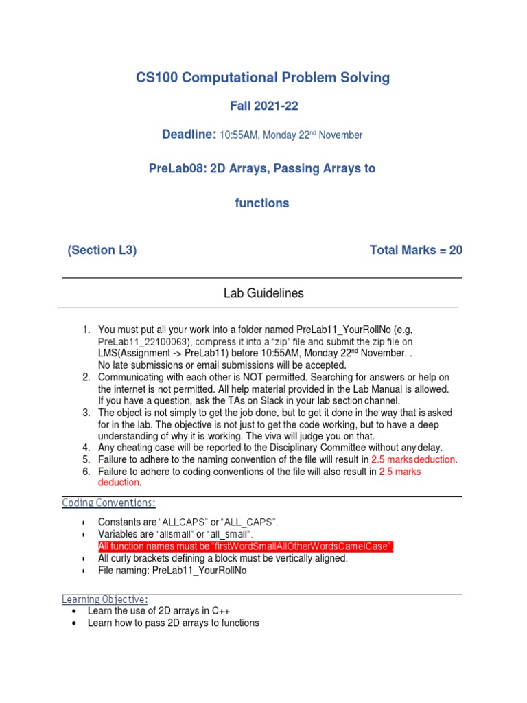 CS100 Computational Problem Solving: Fall 2021-22 Deadline | PDF | User (Computing) | Login