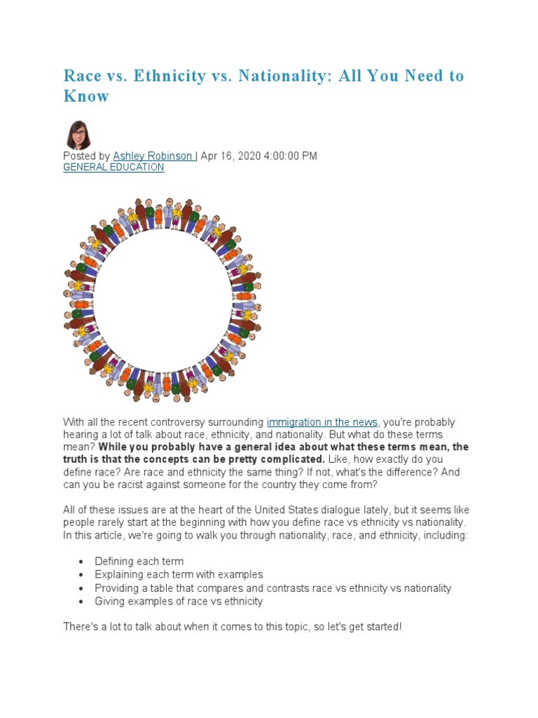 Race Vs Ethnicity Vs Nationality0 | PDF | Race (Human Categorization ...