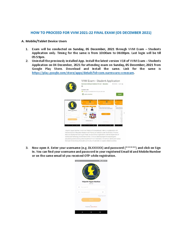 VVM 2021-22 Final Exam Instructions | PDF | Mobile App | Software