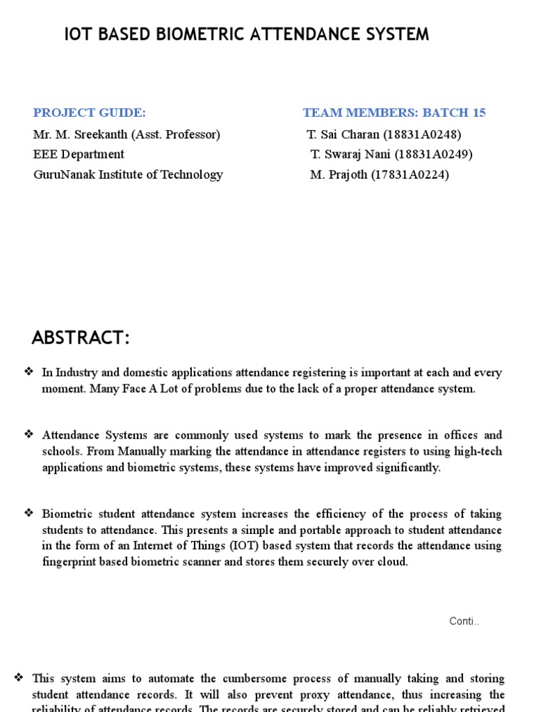 Iot Based Biometric Attendance System | Download Free PDF | Battery ...