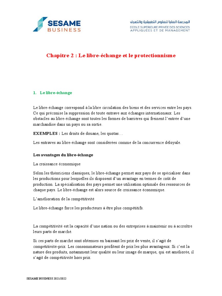 Avantages du libre-échange | PDF | Libre-échange | Délocalisation
