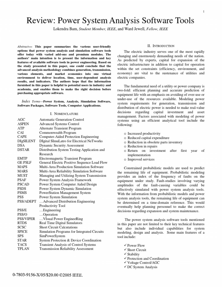 Review: Power System Analysis Software Tools | PDF | Spice | Electric Power System