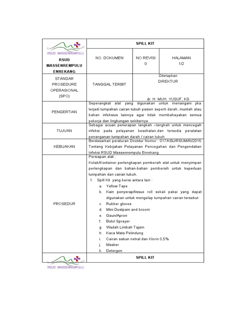 Prosedur Spill Kit RSUD Enrekang | PDF | Griya & Taman | Kesehatan Holistik