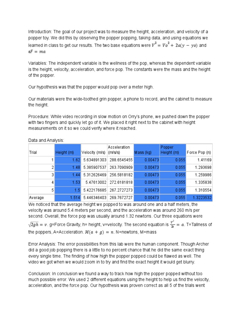 Popper Lab | PDF | Force | Acceleration