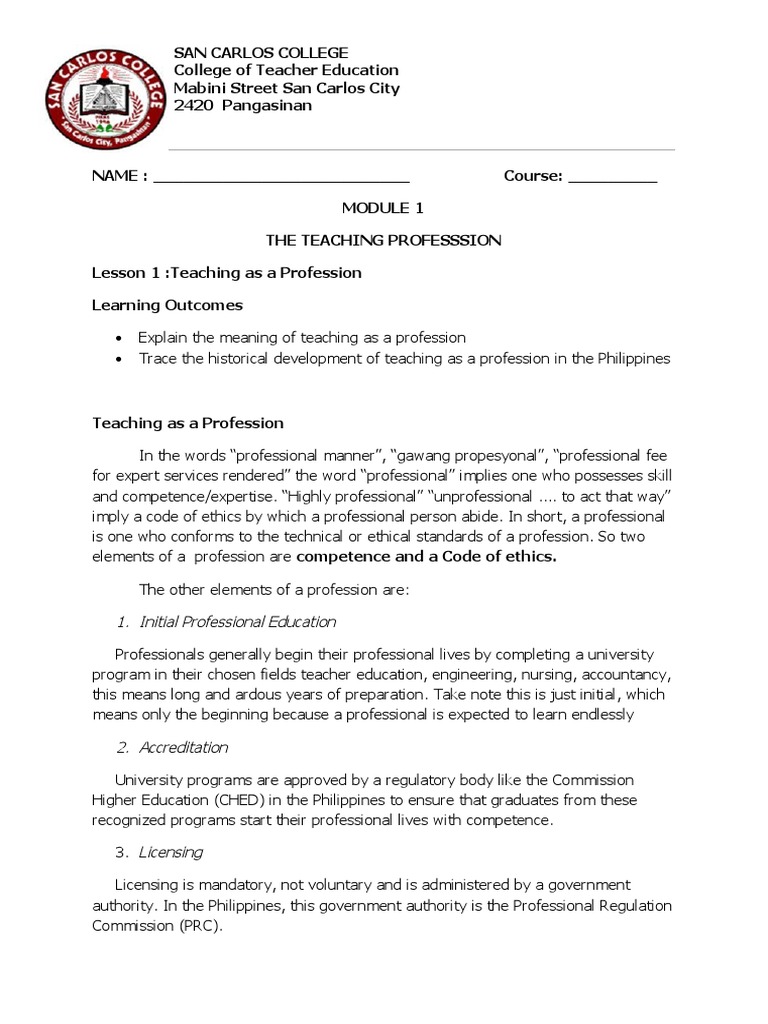 Teaching Profession Activities On Modules 1 2 | PDF | Teachers | Profession