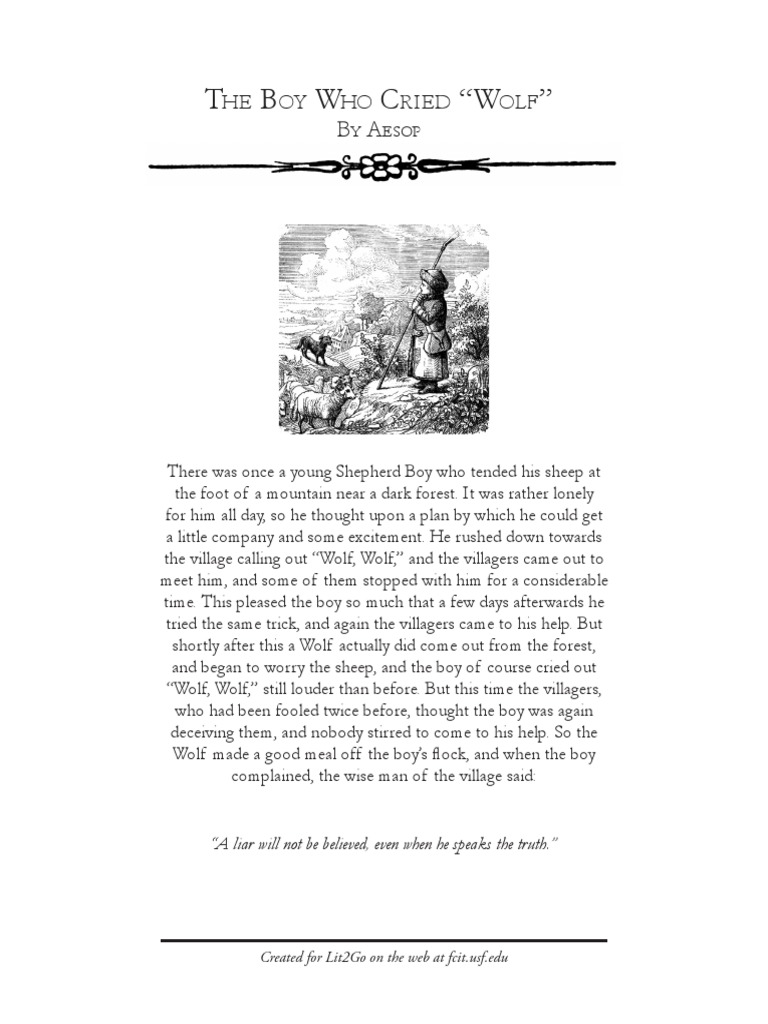 The Boy Who Cried Wolf: Aesop's Fable | PDF