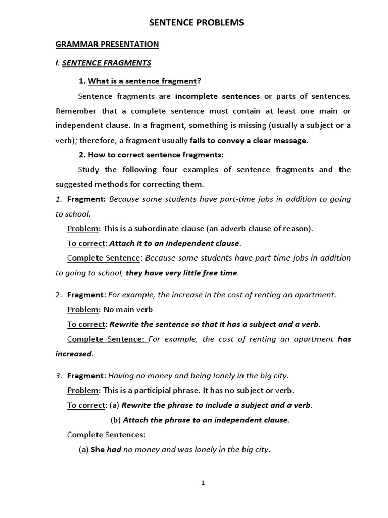 Grammar Essentials: Correcting Common Sentence Errors and Improving Sentence Structure | PDF ...