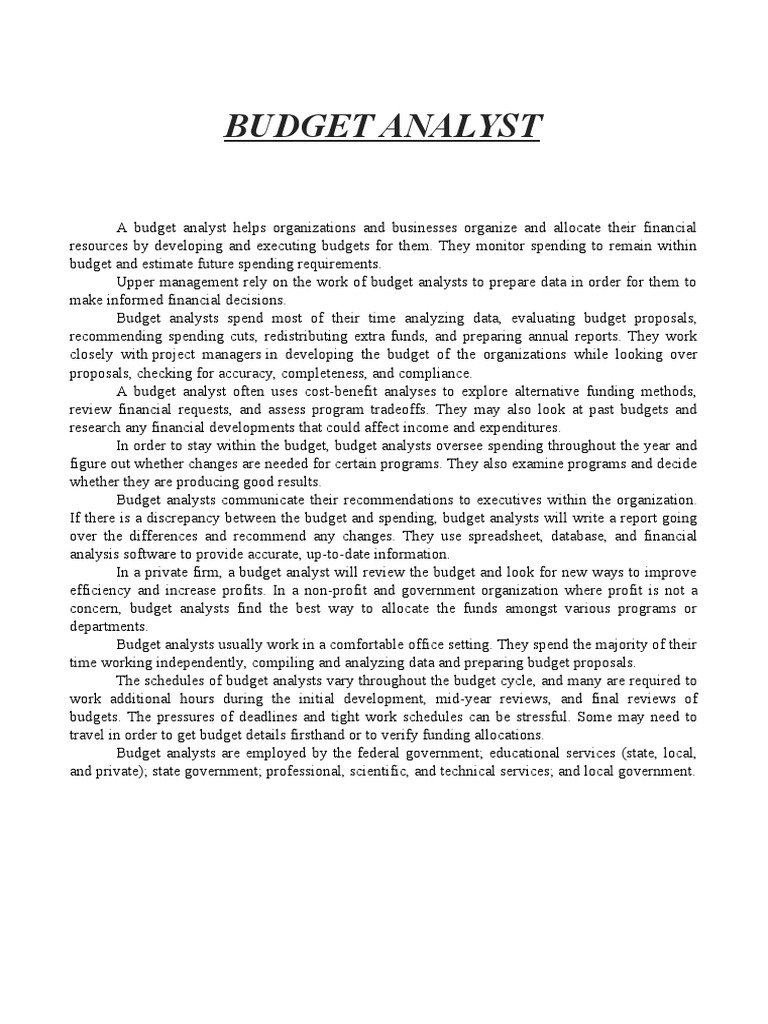 Budget Analyst | PDF | Budget | Financial Analyst