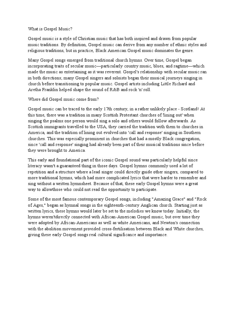 What Is Gospel Music | PDF | Gospel Music | Hymns