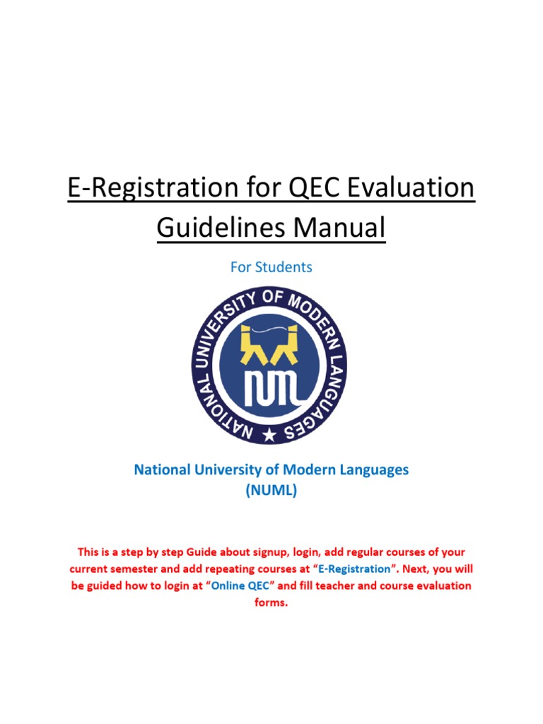 E-Registration For QEC Evaluation Guidelines Manual | PDF | Software ...