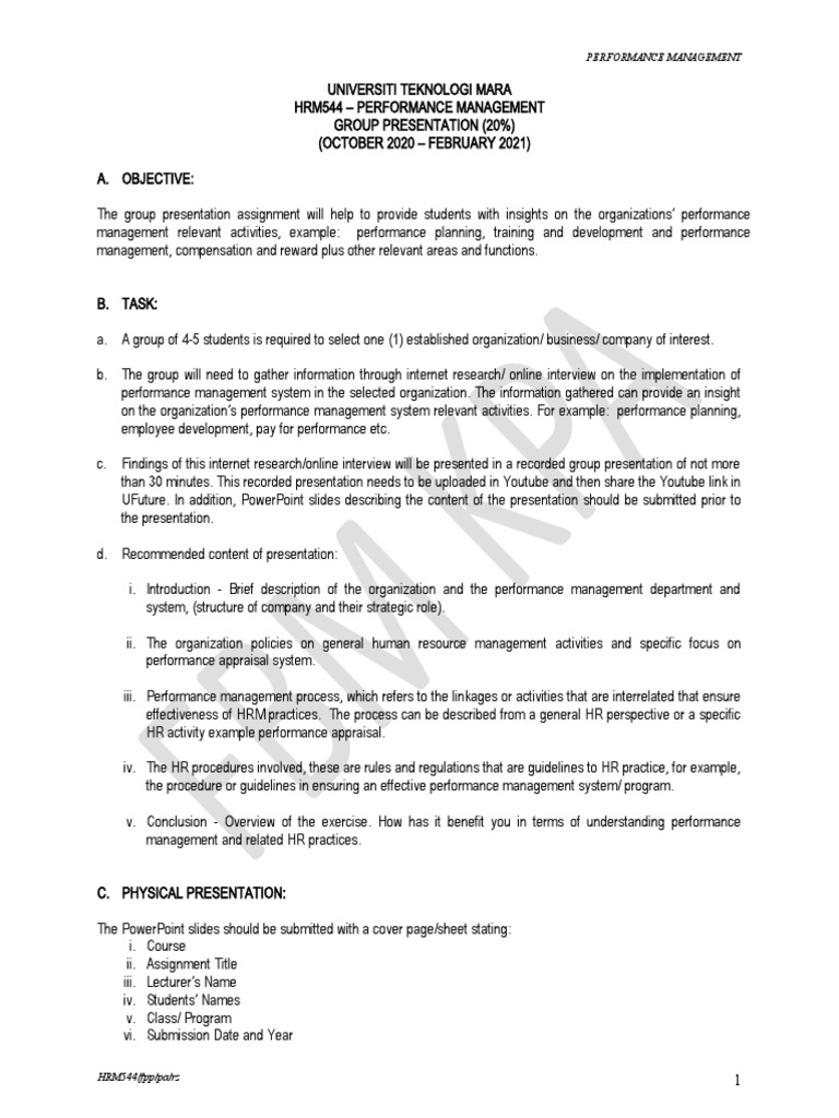 HRM544 - Group Presentation Guidelines Oct 2020 | PDF | Human Resource ...