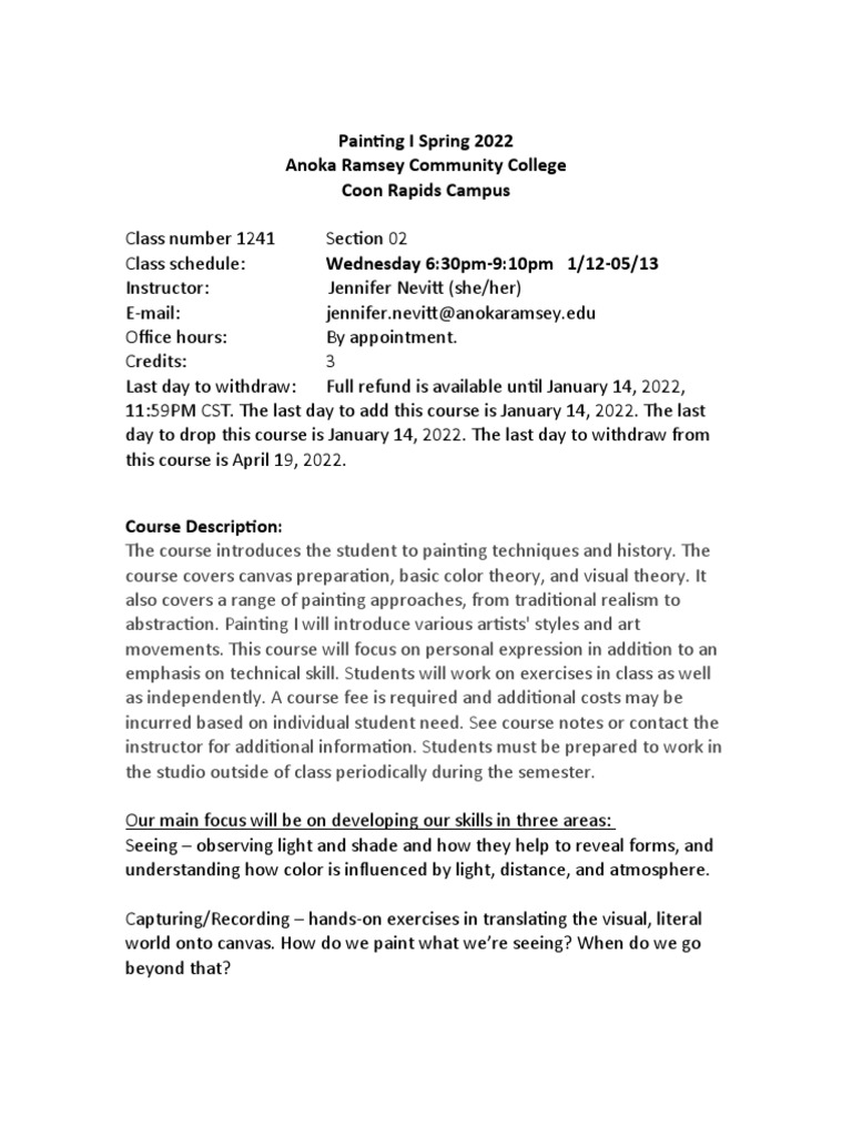 Painting I Course Overview Spring 2022 | PDF | Paintings | Color