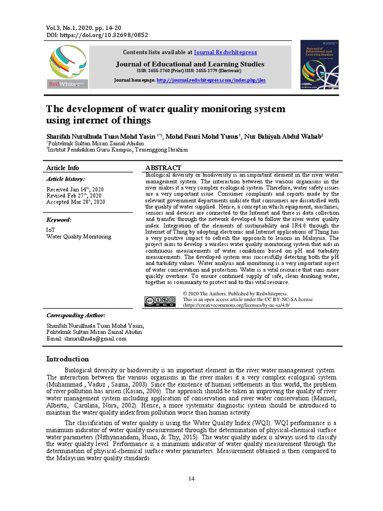 The Development of Water Quality Monitoring System | PDF | Internet Of ...