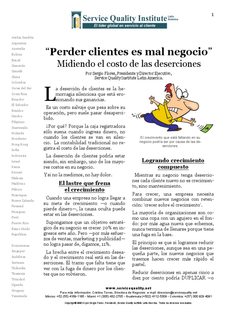 Perder Clientes Es Mal Negocio: Midiendo El Costo de Las Deserciones ...