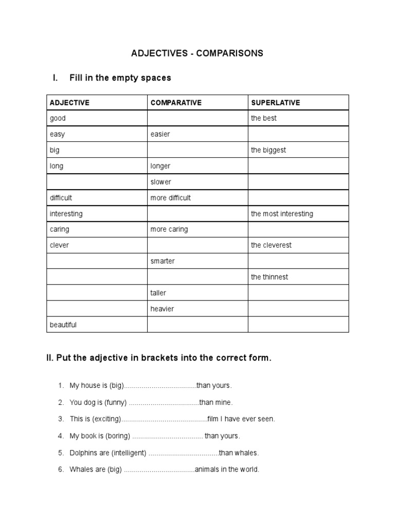 ADJECTIVES - COMPARISONS-exercises | PDF