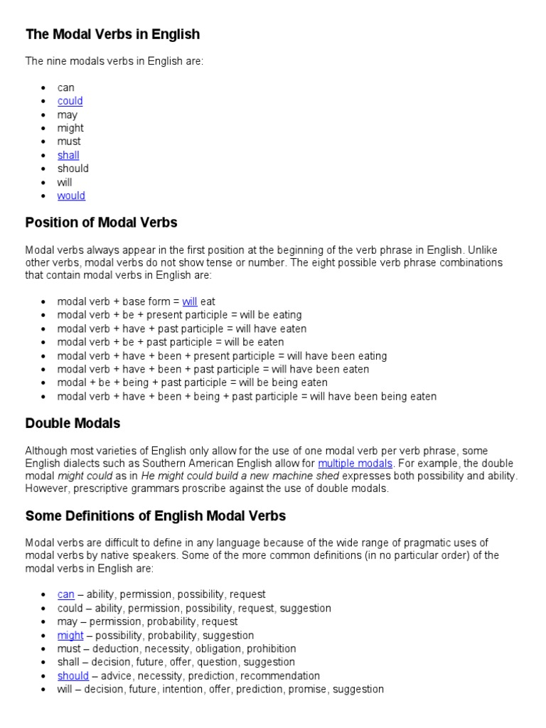 The Modal Verbs in English | PDF | Verb | English Language